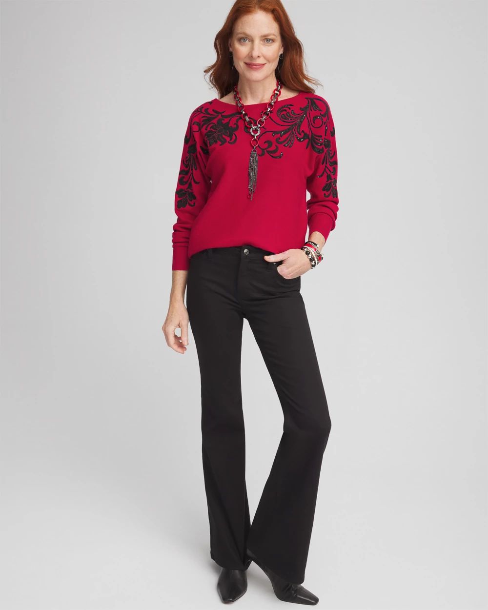 Floral Sequin Dolman Sleeve Sweater | Chico's Floral Sequin Dolman Sleeve Sweater | Chico's